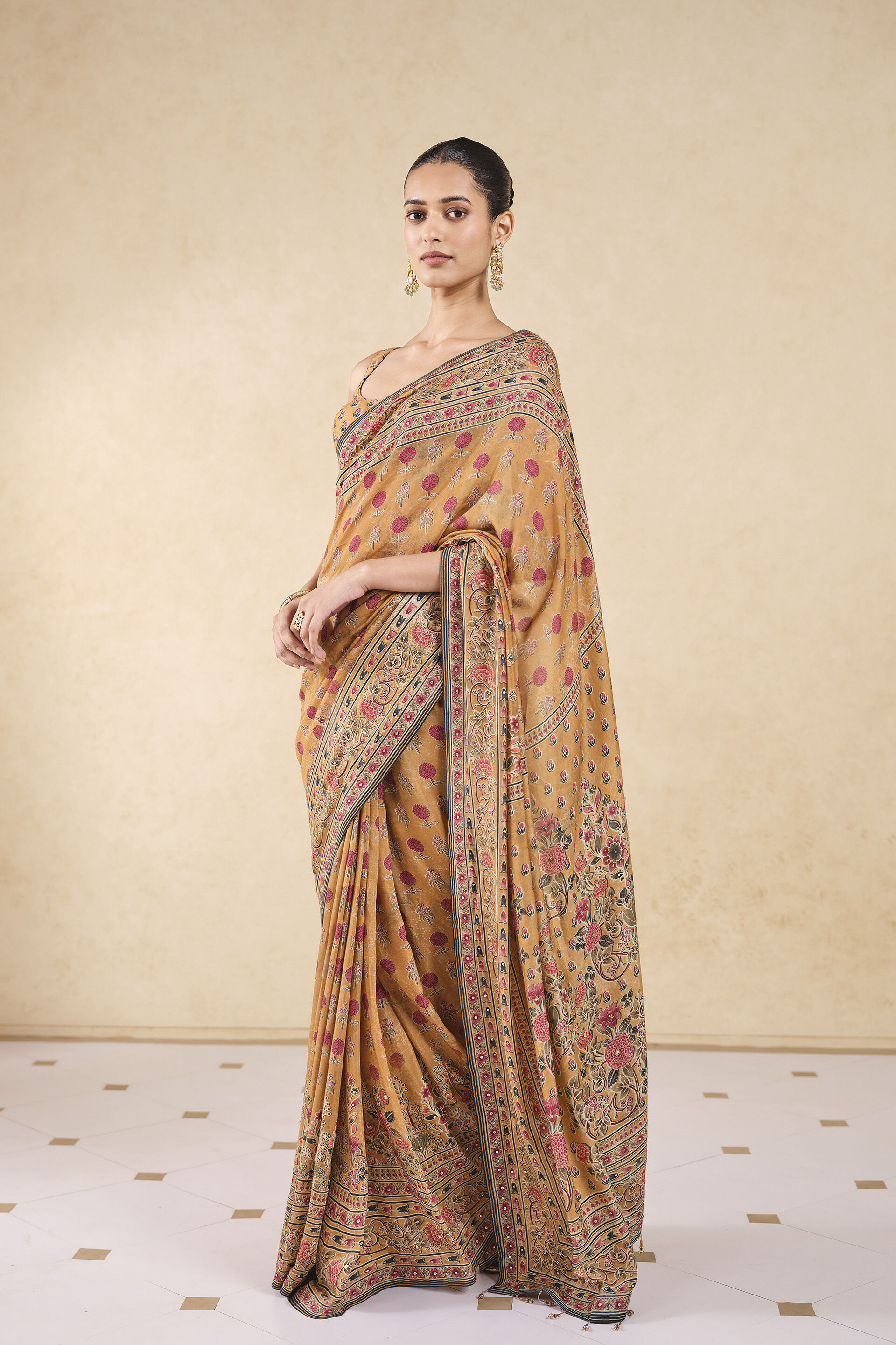 Buy Designer Rue Printed Silk Saree - Yellow Online from Anita Dongre
