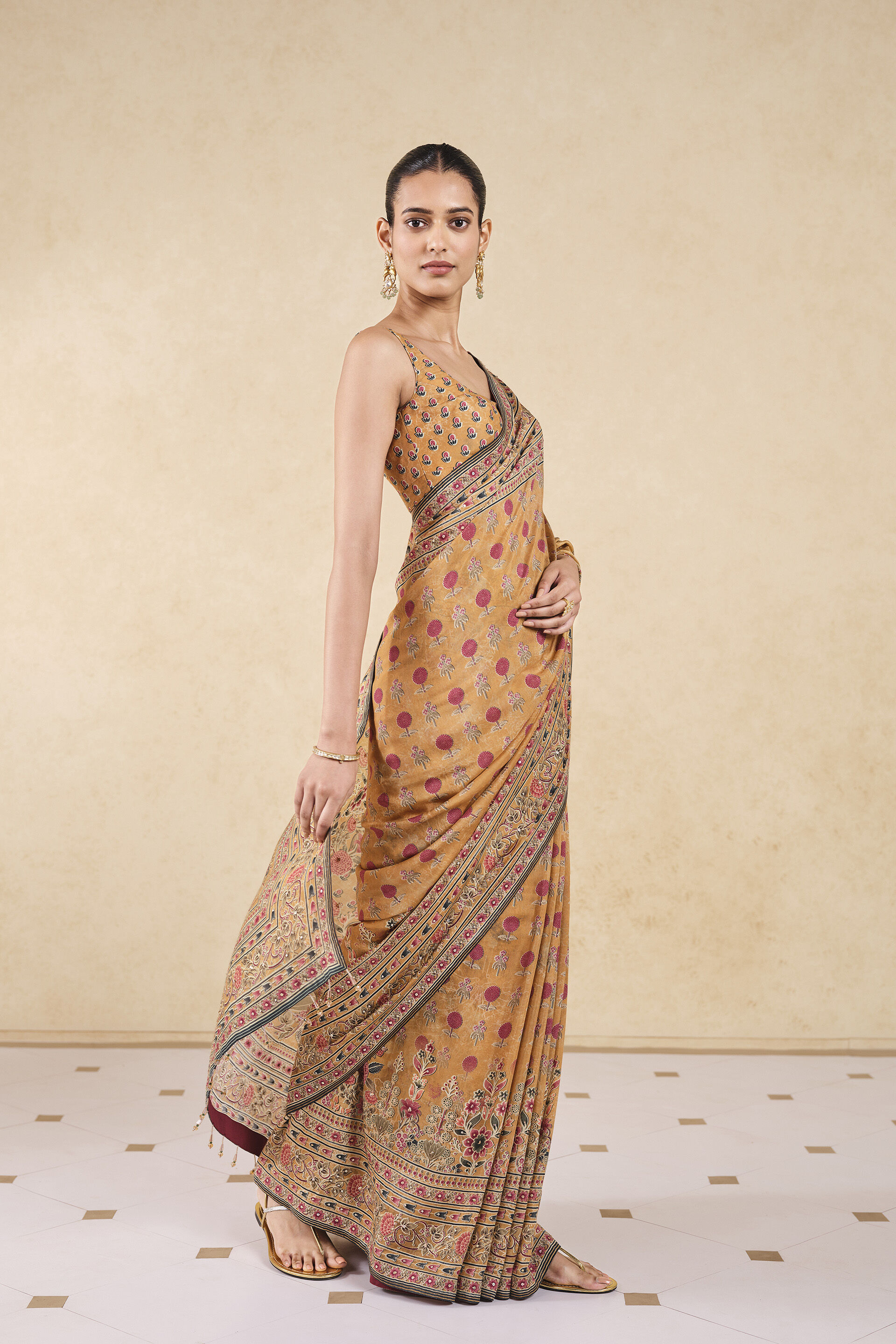 Buy Designer Rue Printed Silk Saree - Yellow Online from Anita Dongre