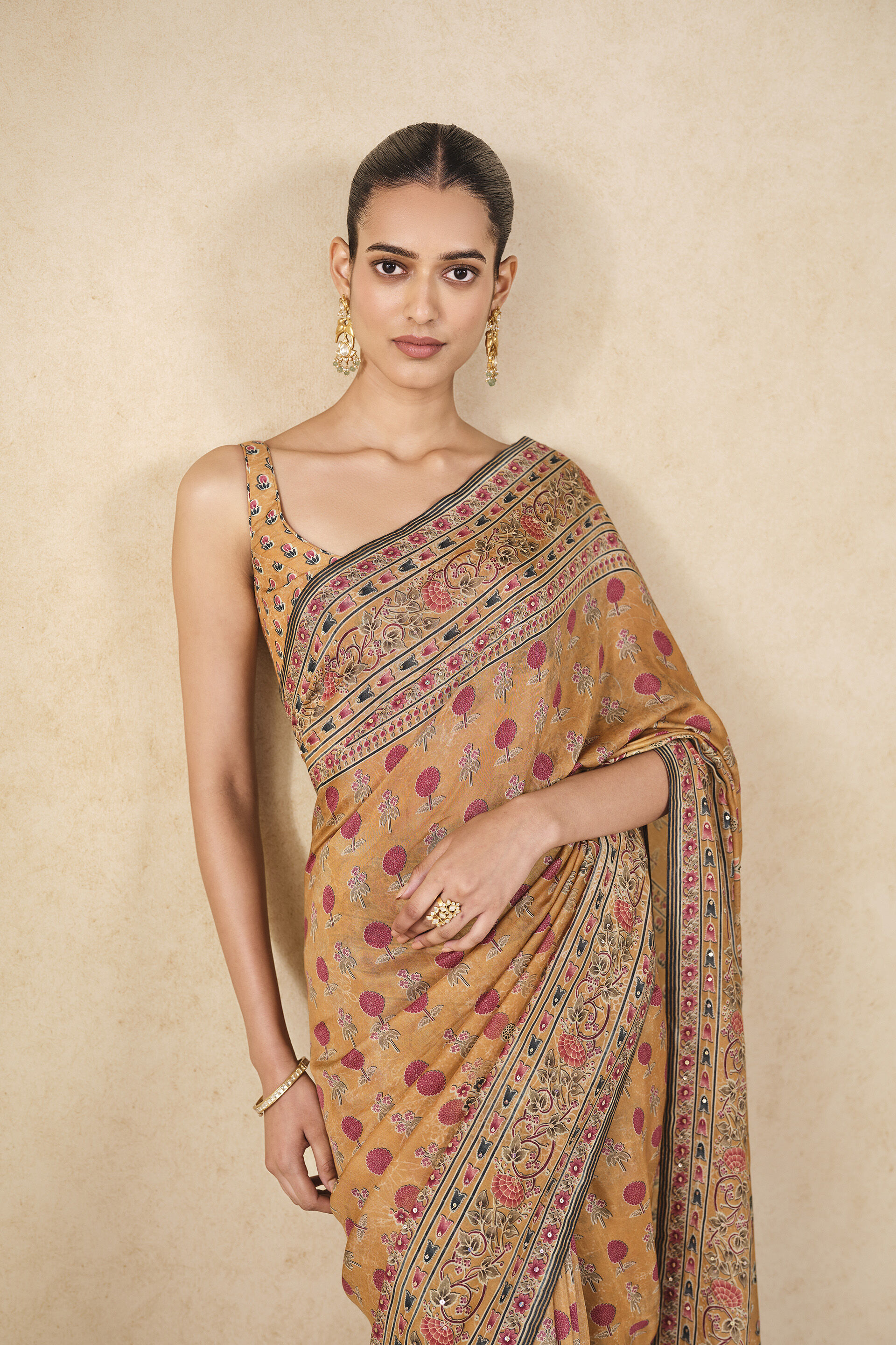 Buy Designer Rue Printed Silk Saree - Yellow Online from Anita Dongre