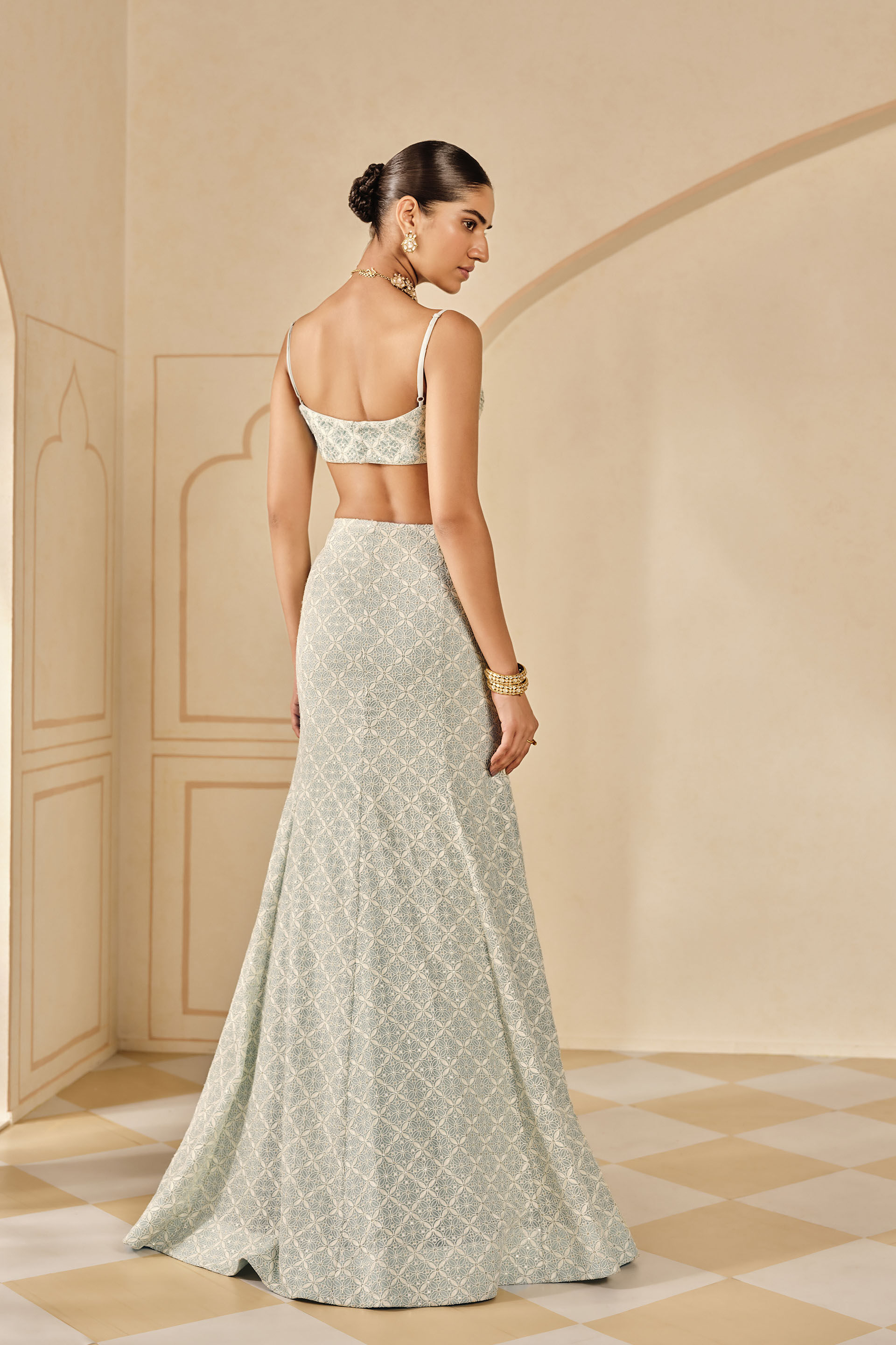 Buy Designer Alinta Sequin Silk Skirt Set - Powder Blue Online from ...