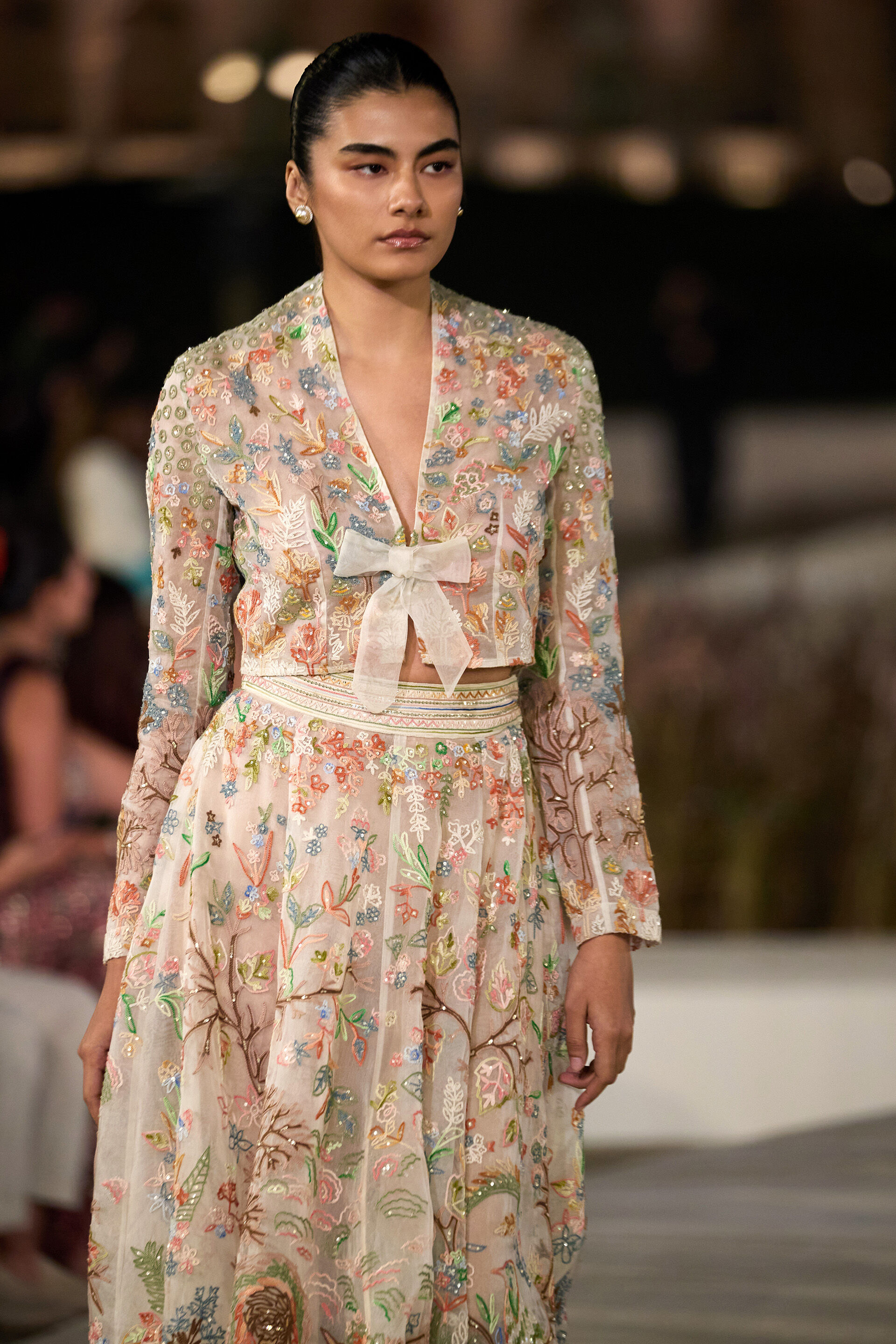 Araminta Hand-embroidered SEWA Silk Skirt Set - Ivory