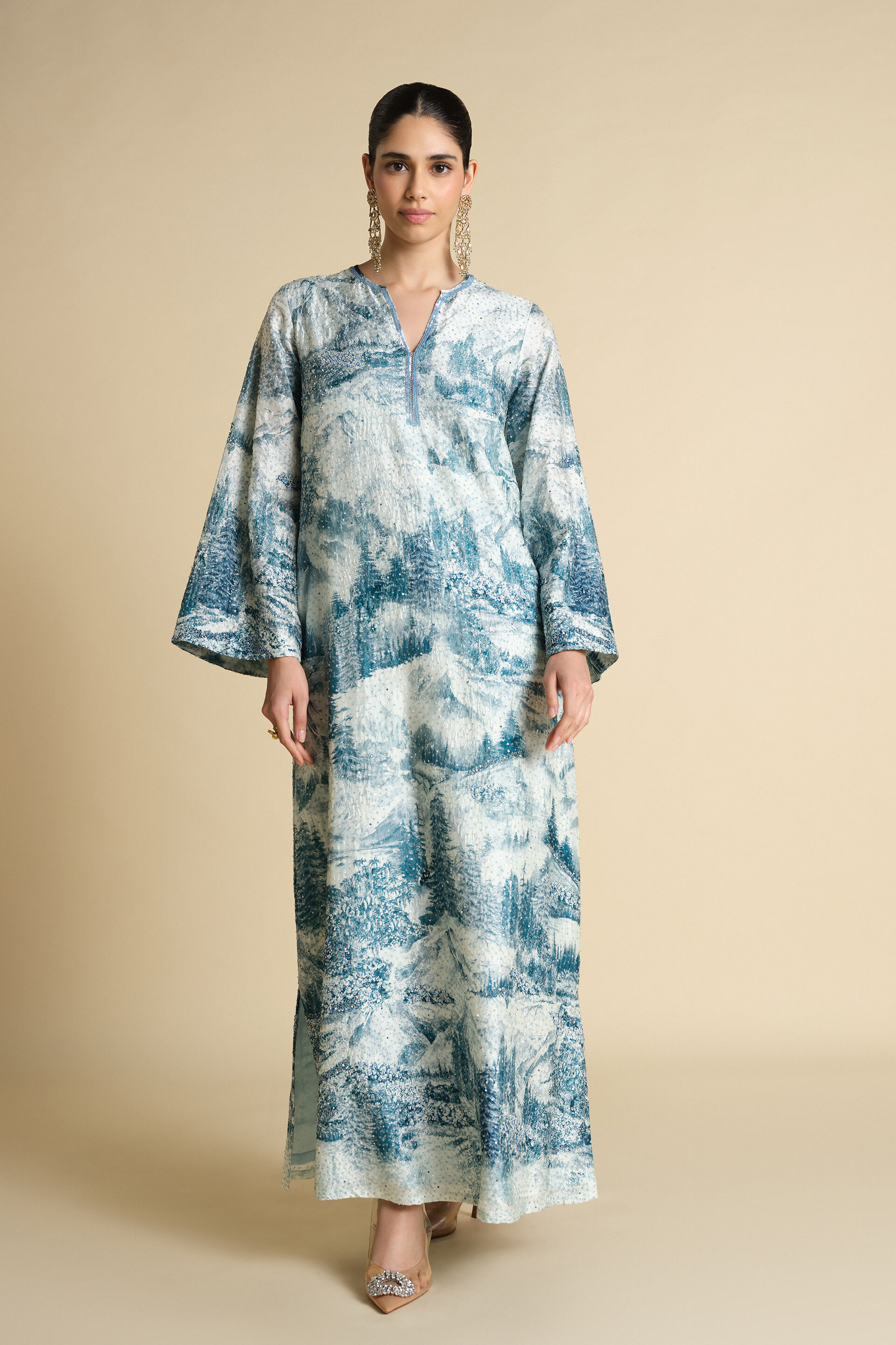 Buy Designer Shahma Printed Silk Kaftan - Powder Blue Online for Women ...