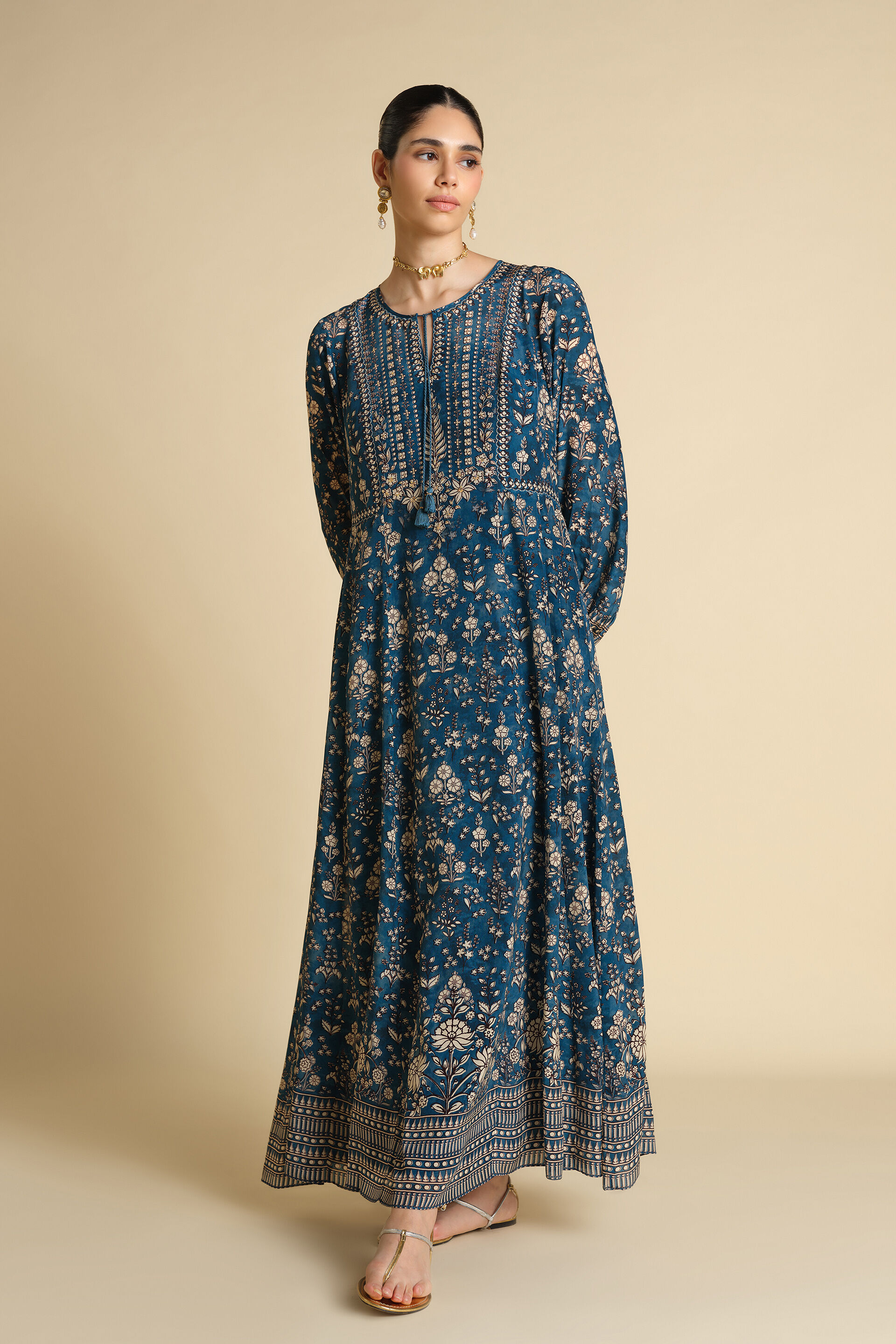 Buy Designer Niral Printed Kaftan - Blue Online from Anita Dongre