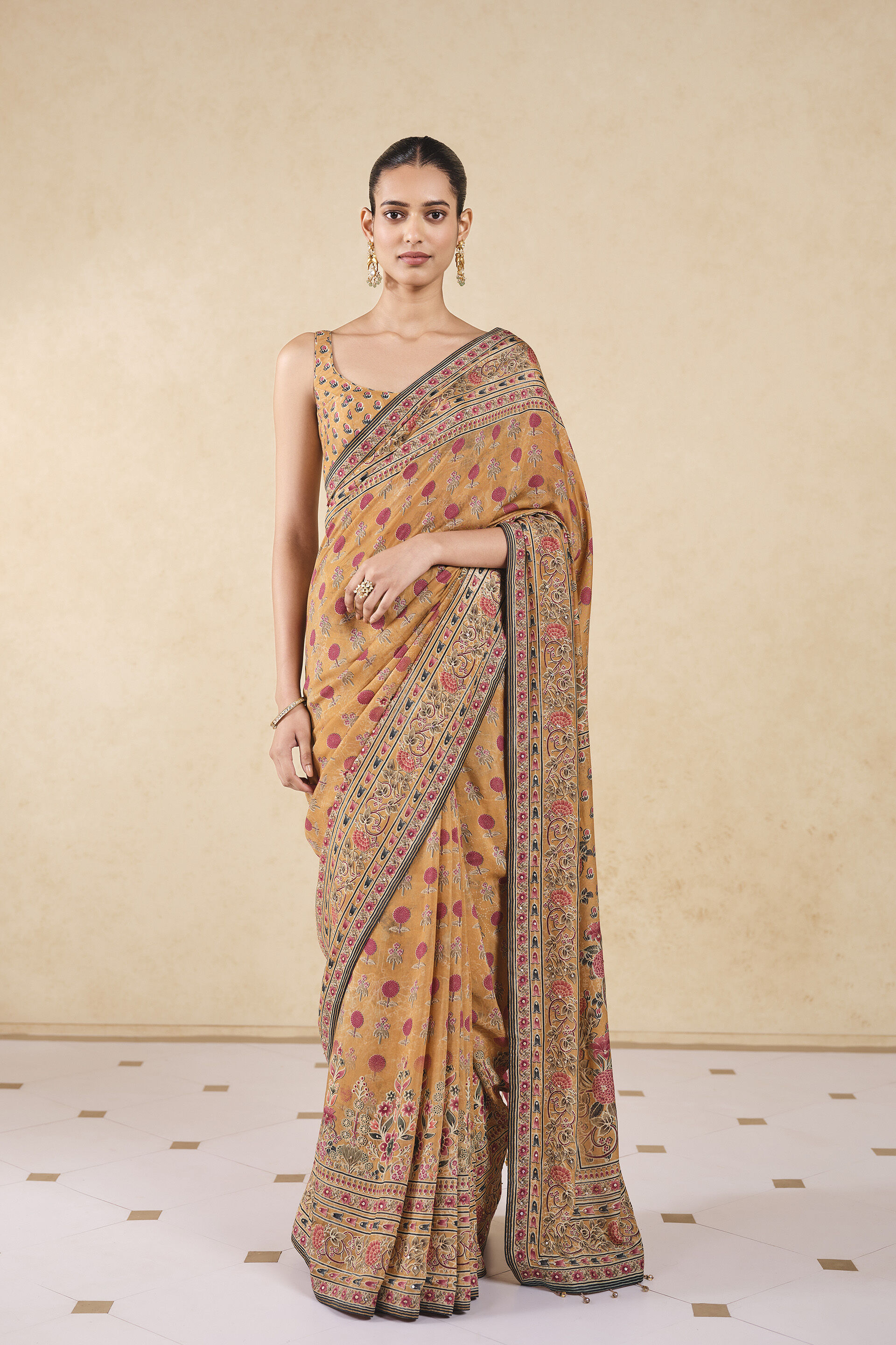 Buy Designer Rue Printed Silk Saree - Yellow Online from Anita Dongre
