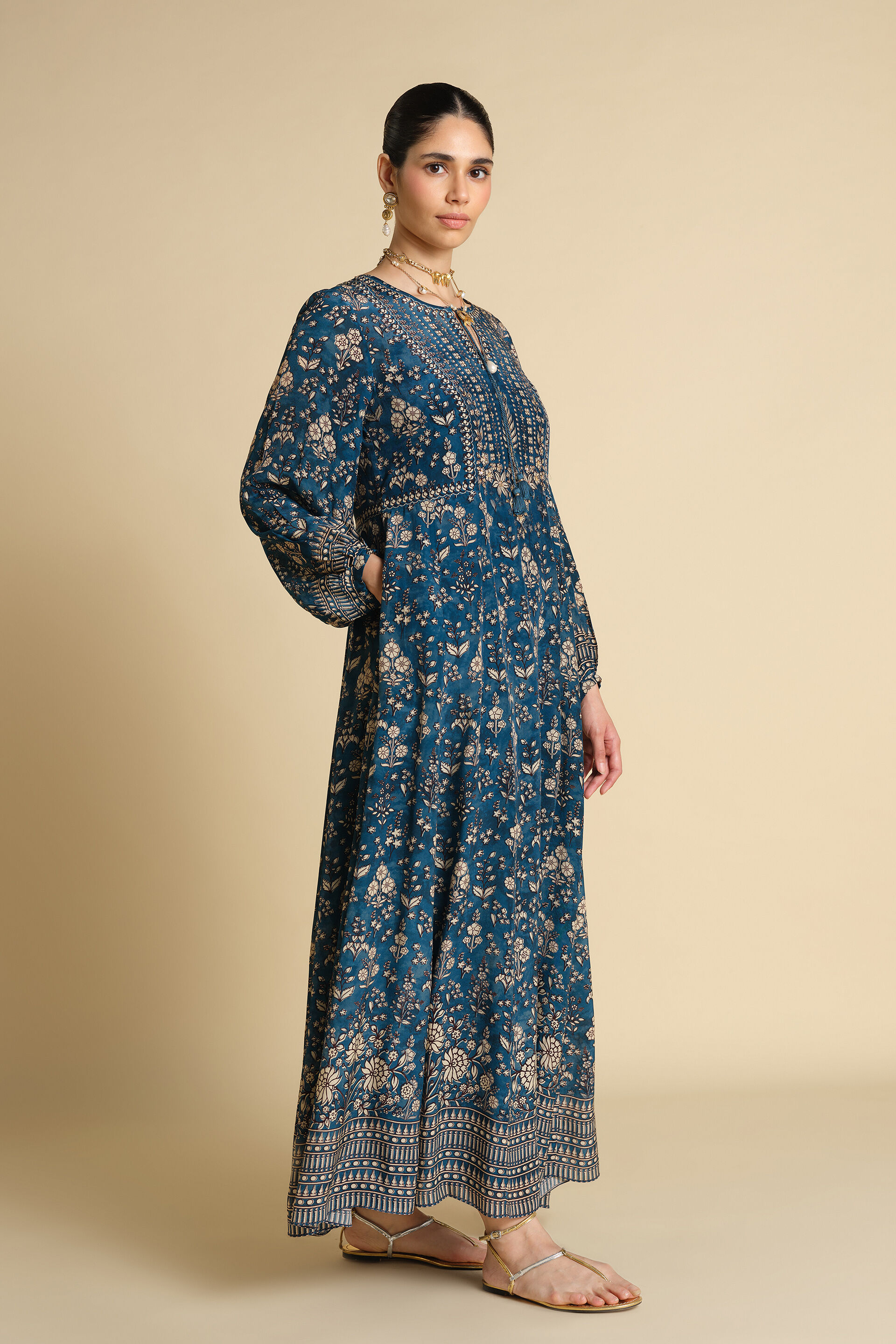 Buy Designer Niral Printed Kaftan - Blue Online from Anita Dongre