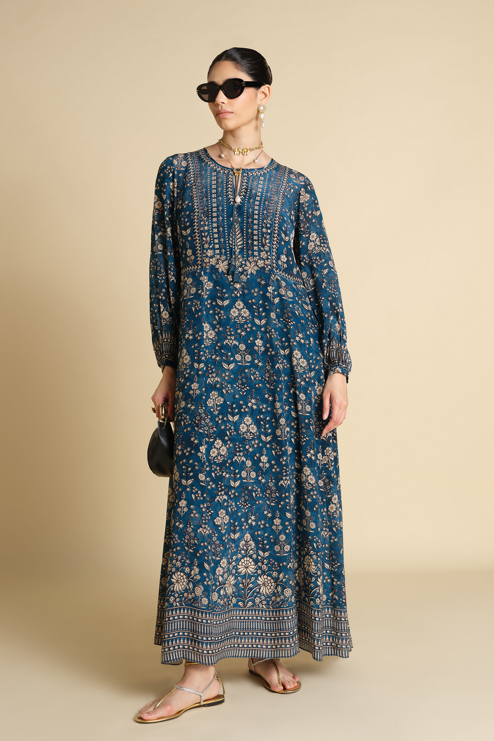 Buy Designer Niral Printed Kaftan - Blue Online from Anita Dongre